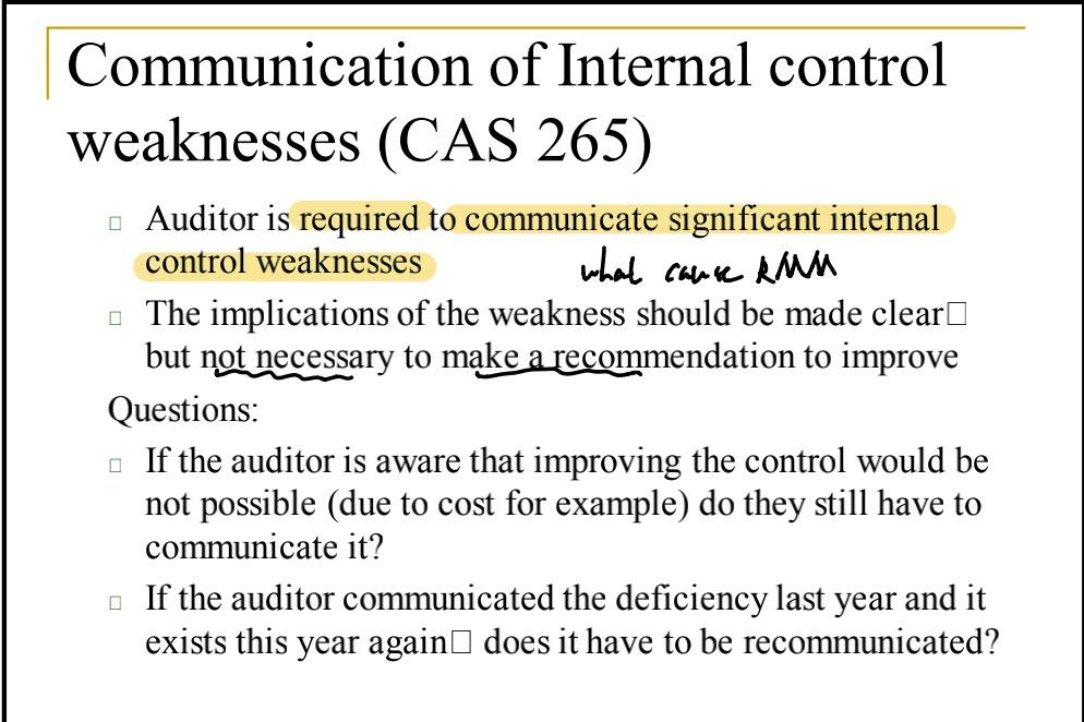 Solved Communication of Internal control weaknesses (CAS | Chegg.com