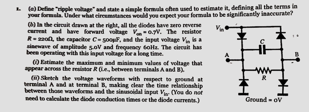 1. (a) Define ripple voltage and state a simple | Chegg.com