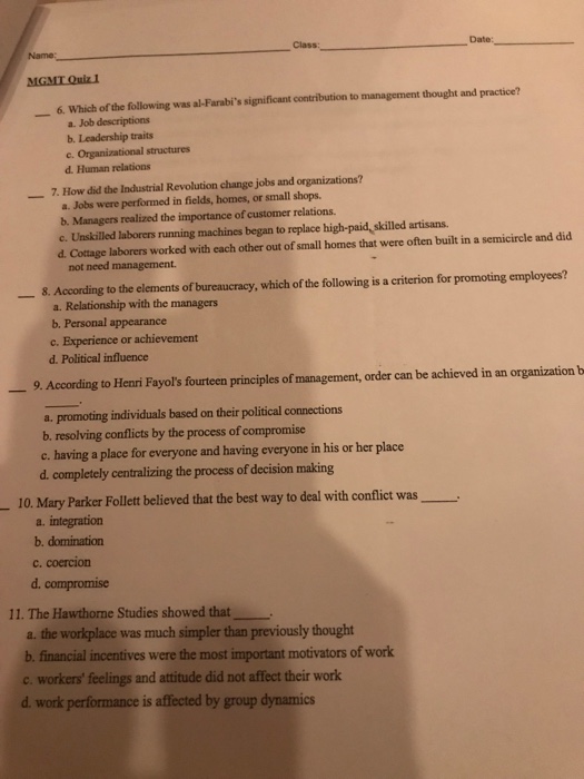 Solved Class: Date: Name: 6. Which of the following was | Chegg.com