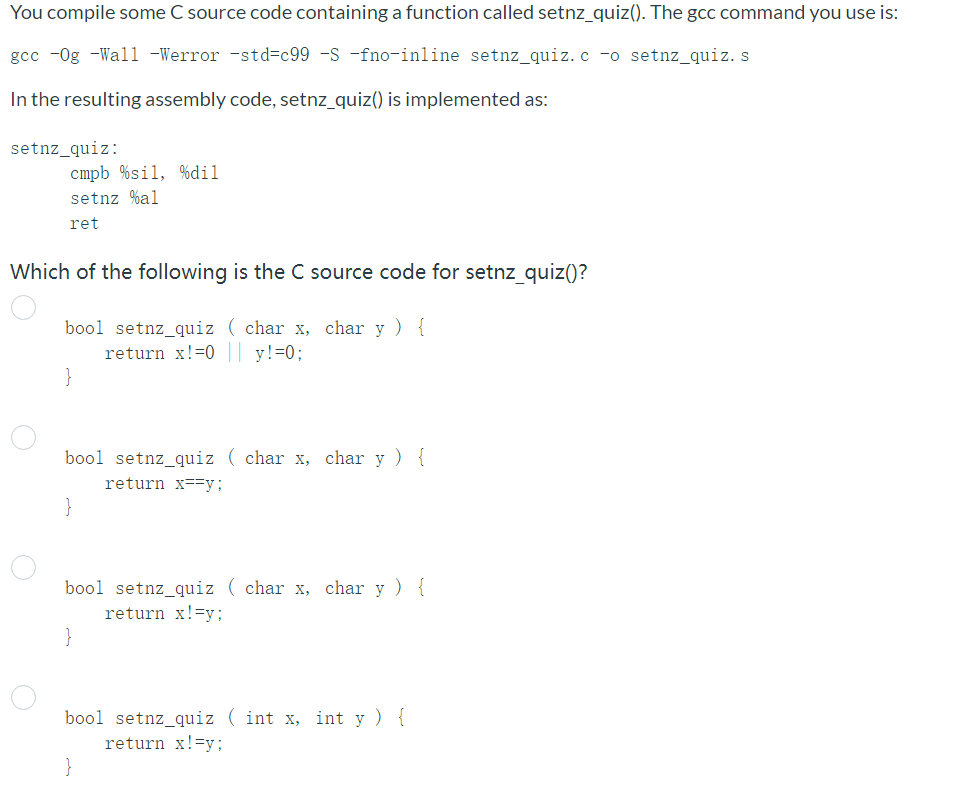 Solved You compile some C source code containing a function | Chegg.com