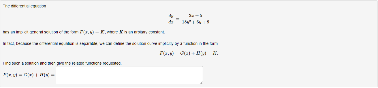 Solved The differential equation dy = 2x + 5 18y2 + 6y + 9 | Chegg.com