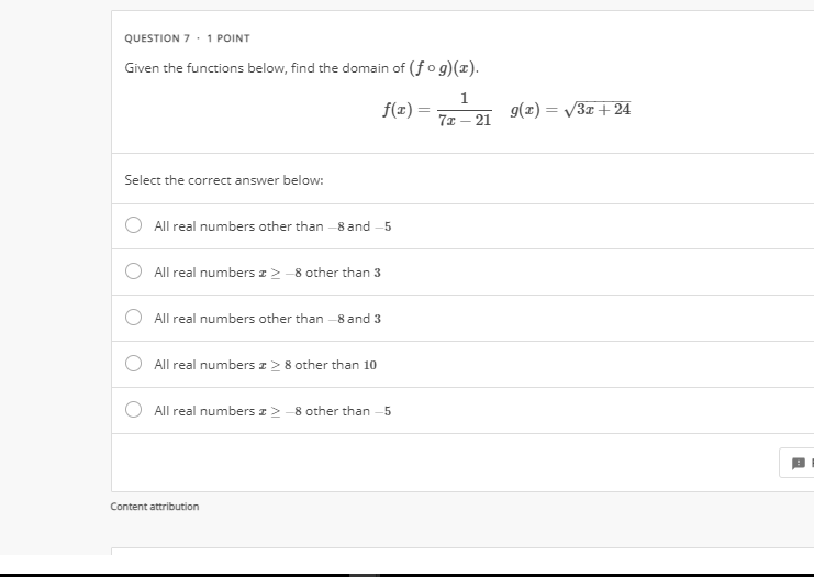 Solved QUESTION 7.1 POINT Given the functions below, find | Chegg.com