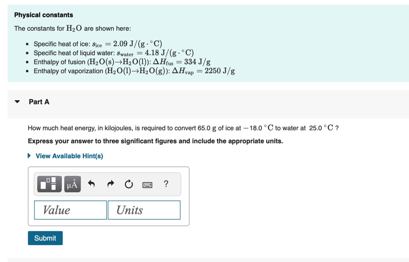 Solved Physical constants The constants for H2O are shown | Chegg.com