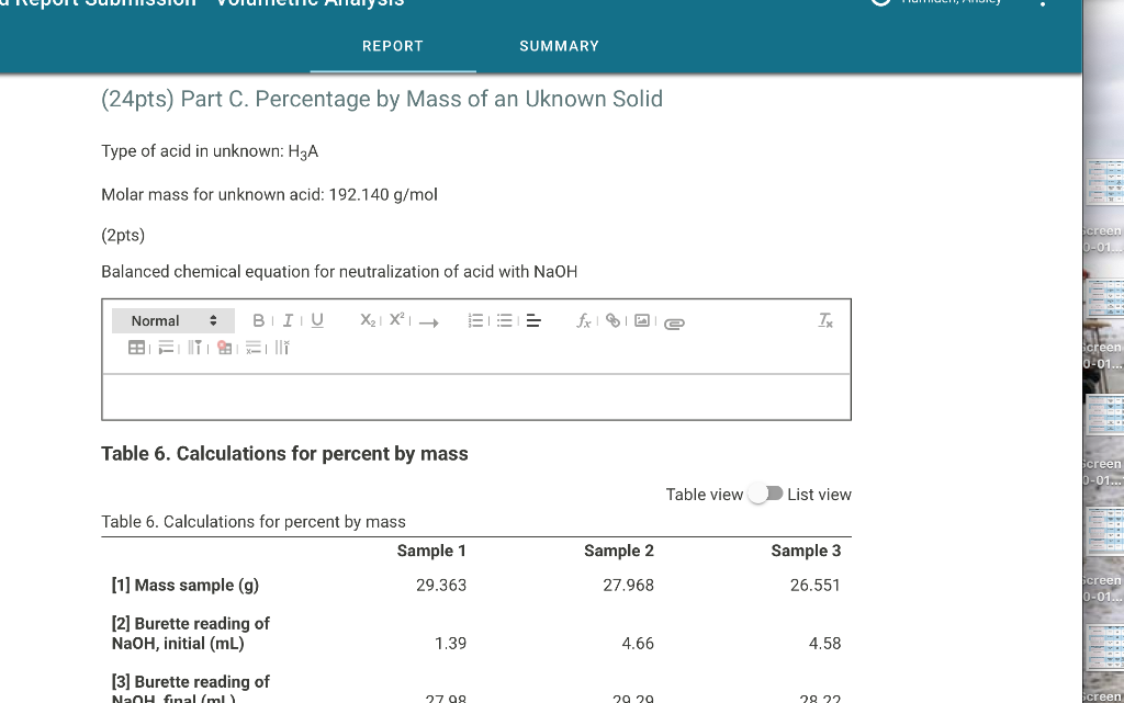 Solved REPORT SUMMARY (14pts) Part A. Standardization of a | Chegg.com