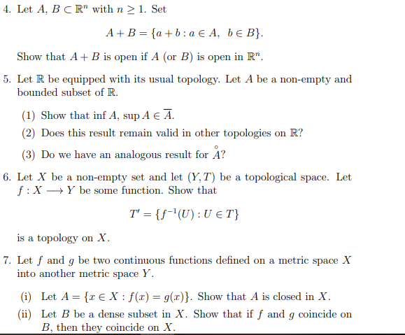 Solved 4. Let A,B⊂Rn with n≥1. Set A+B={a+b:a∈A,b∈B}. Show | Chegg.com