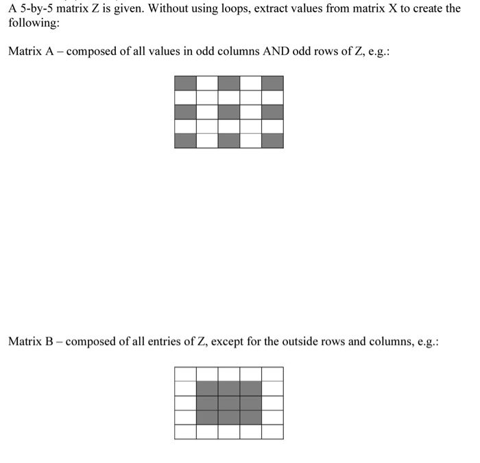 Solved A 5-by-5 matrix Z is given. Without using loops, | Chegg.com