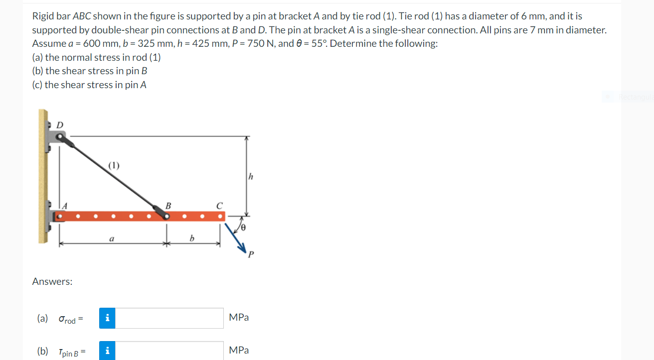 Solved Rigid bar ABC shown in the figure is supported by a | Chegg.com