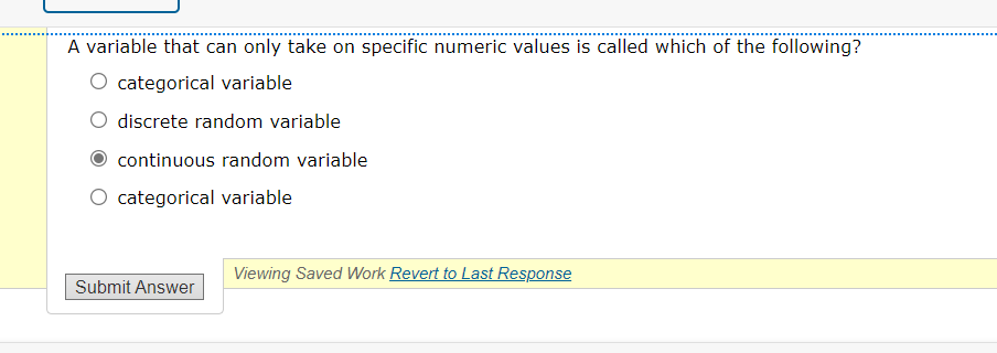 Solved A variable that can only take on specific numeric | Chegg.com