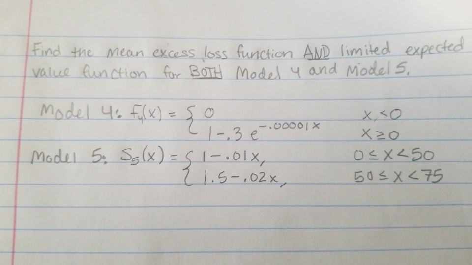 Find the mean excess loss function AND limited | Chegg.com