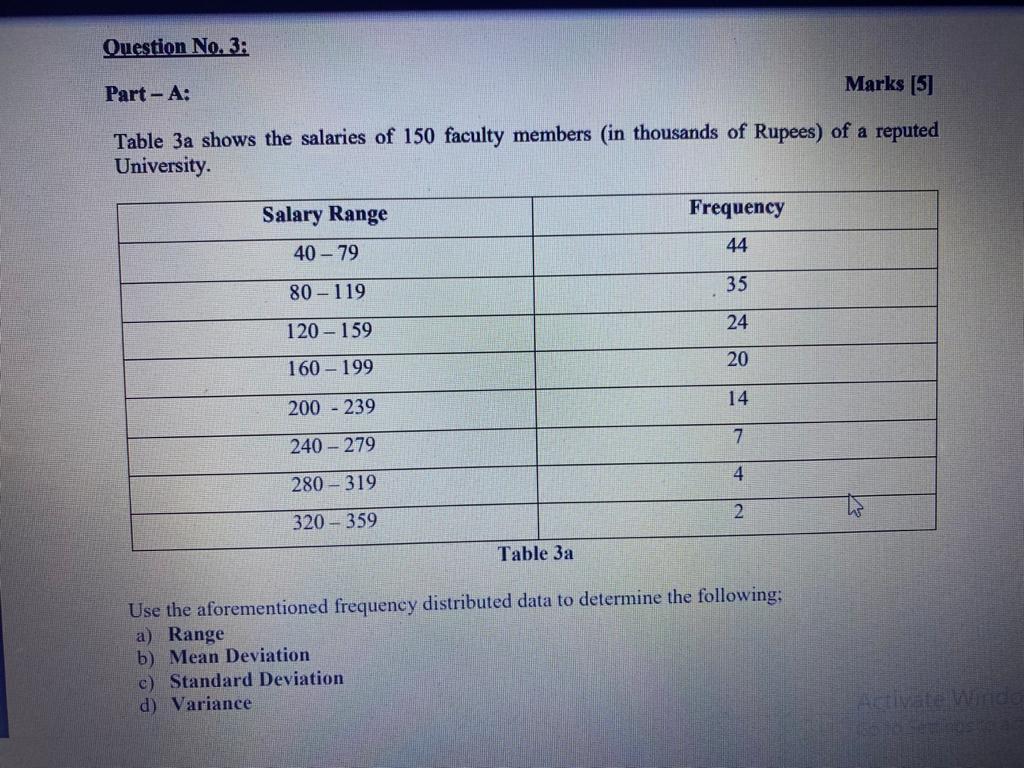 Solved Question No. 3: Part-A: Marks [5] Table 3a shows the | Chegg.com