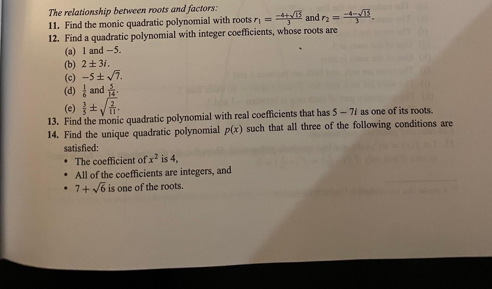 Solved The relationship between roots and factors: 11. Find | Chegg.com