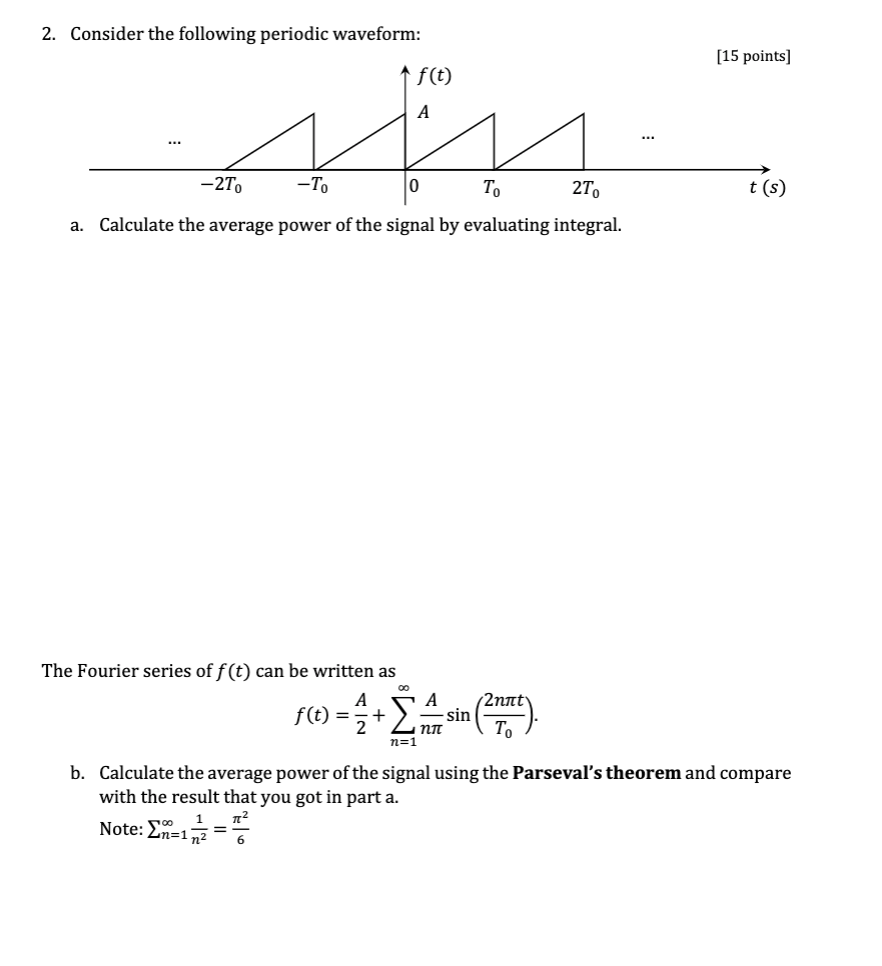 Solved 2. Consider the following periodic waveform: [15 | Chegg.com
