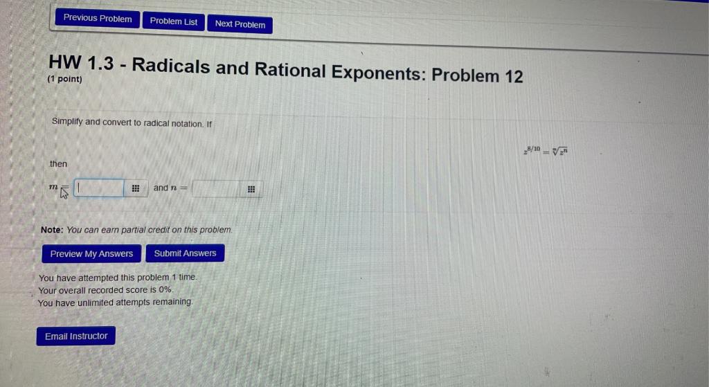 Solved HW 1.3 - Radicals and Rational Exponents: Problem 12 | Chegg.com