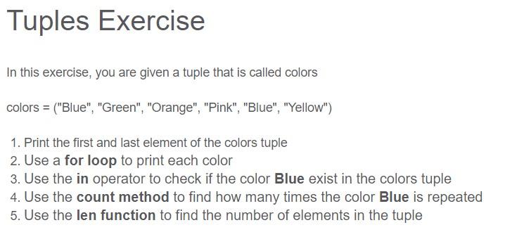 Solved In this exercise, you are given a tuple that is | Chegg.com
