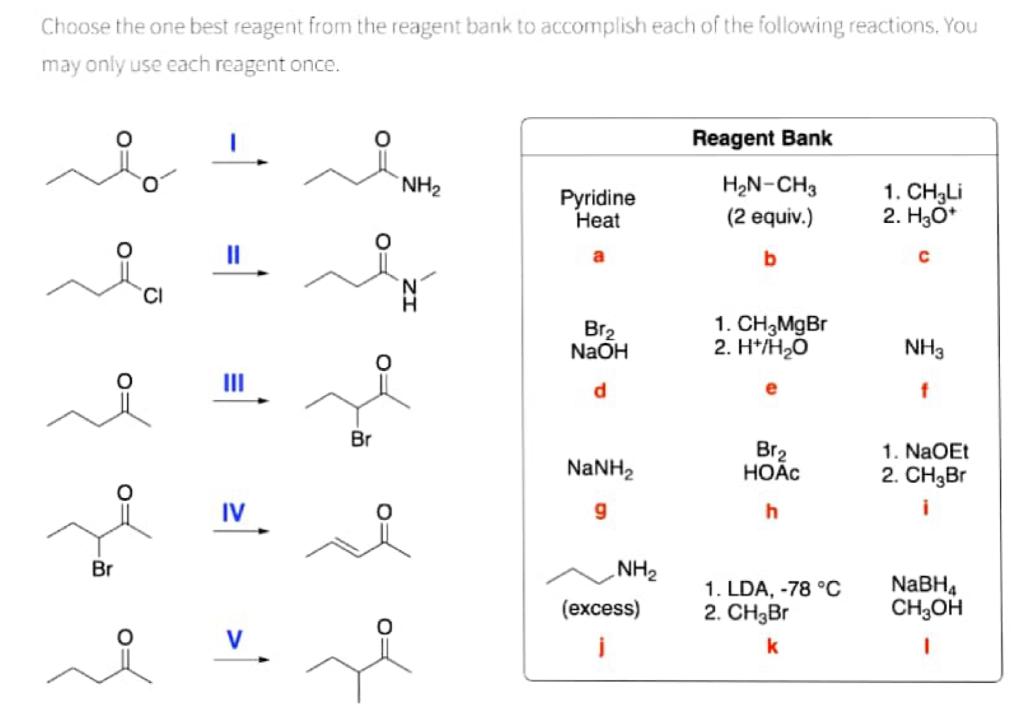 Solved Choose the one best reagent from the reagent bank to | Chegg.com