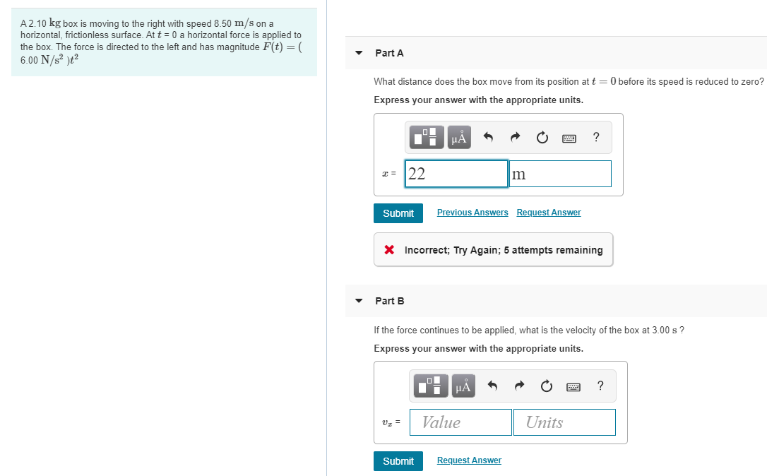 Solved A 2.10 kg box is moving to the right with speed 8.50 | Chegg.com