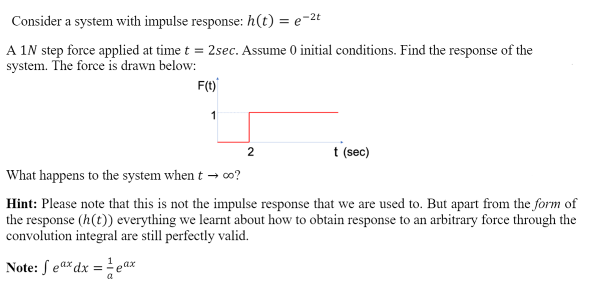 Solved Consider a system with impulse response: h(t) = e-2t | Chegg.com