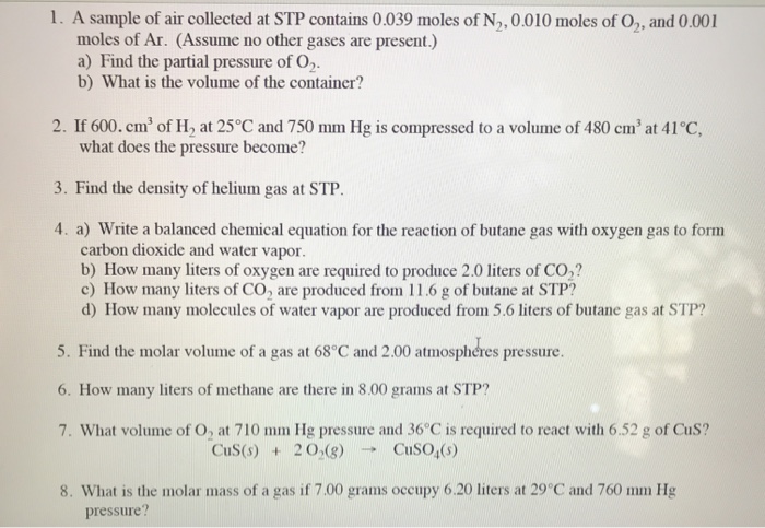 Solved 1. A sample of air collected at STP contains 0.039 | Chegg.com