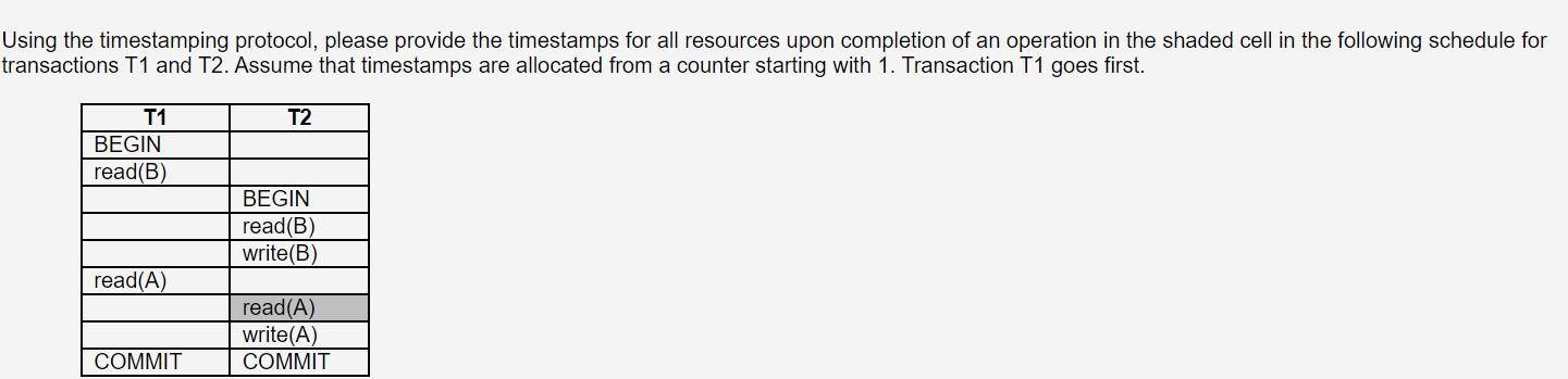 Solved Using the timestamping protocol, please provide the | Chegg.com