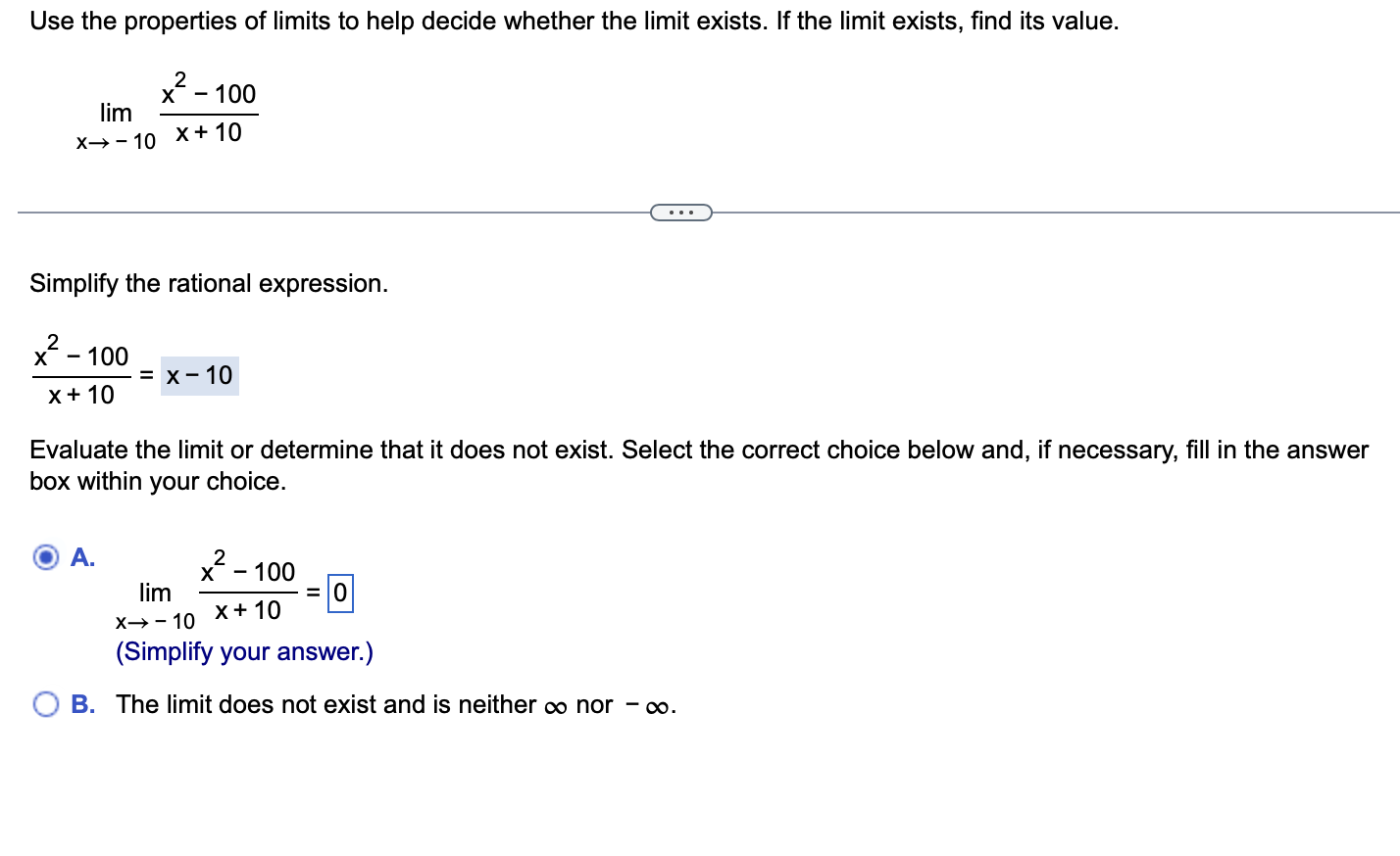 Solved x2-100x+10=Evaluate the limit or determine that it | Chegg.com