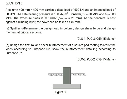 Solved QUESTION 3 A column 400 mm x 400 mm carries a dead | Chegg.com