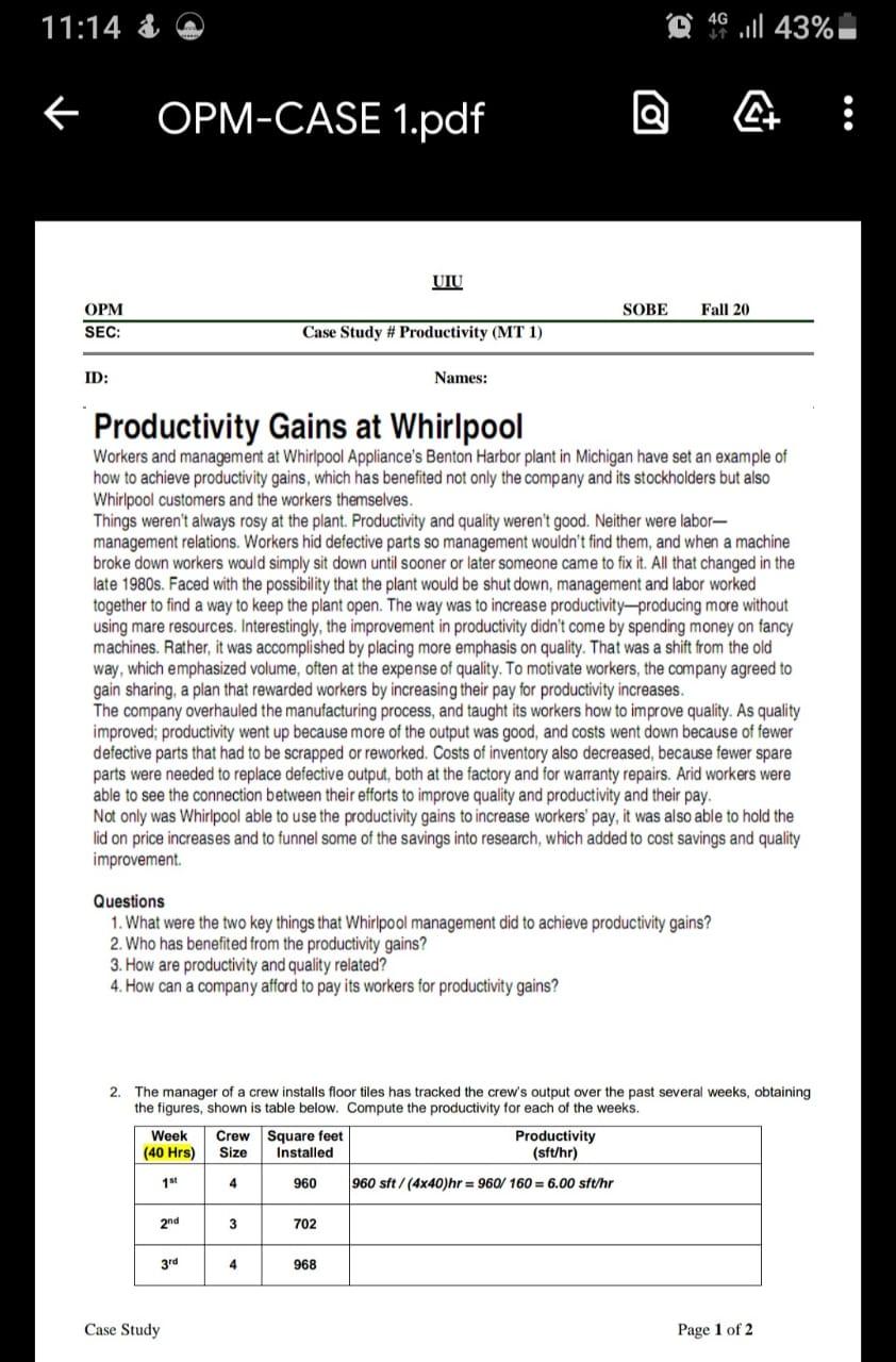 Solved 4G 11:14 & ../l 43% OPM-CASE 1.pdf a UIU SOBE Fall 20 | Chegg.com