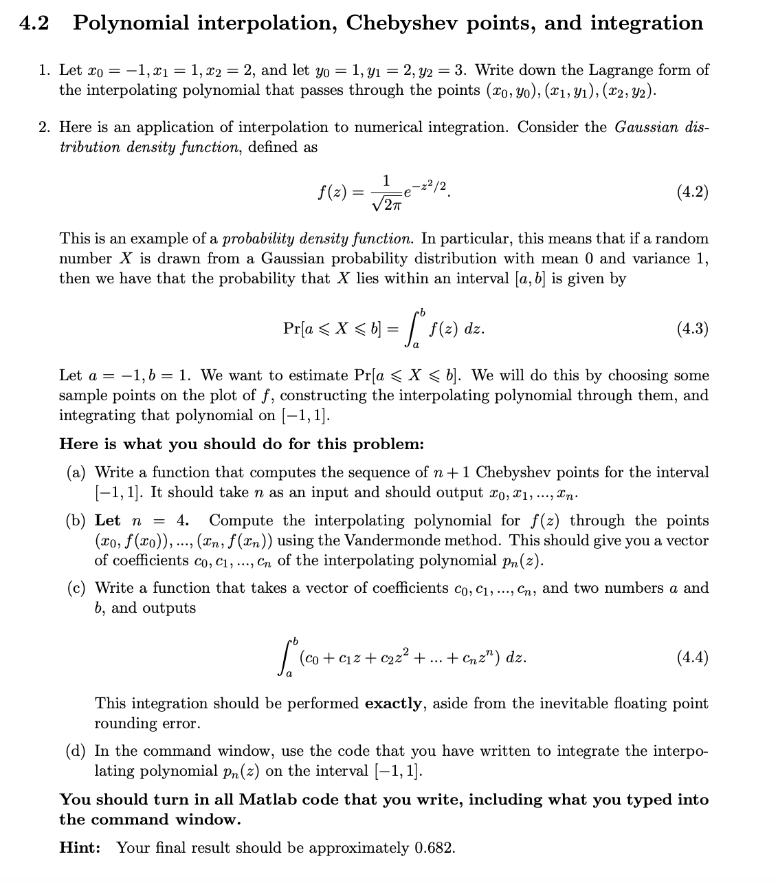 Solved 4.2 Polynomial interpolation, Chebyshev points, and | Chegg.com