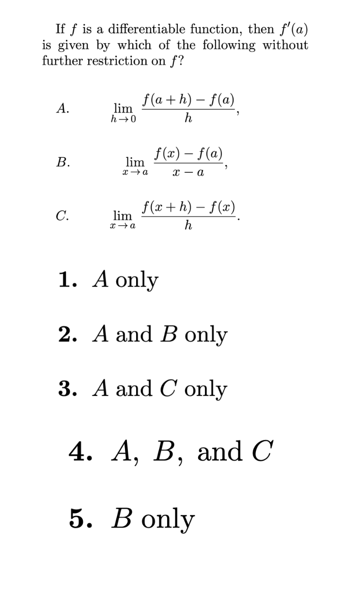 Solved If f ﻿is a differentiable function, then f'(a)is | Chegg.com