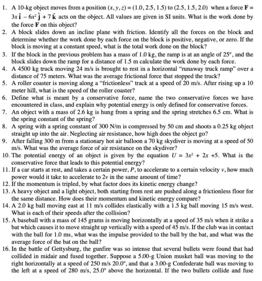 Solved 1. ﻿A \( 10-\mathrm{kg} \) ﻿object moves from a | Chegg.com
