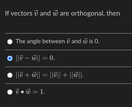 Solved If vectors vec(v) ﻿and vec(w) ﻿are orthogonal, | Chegg.com