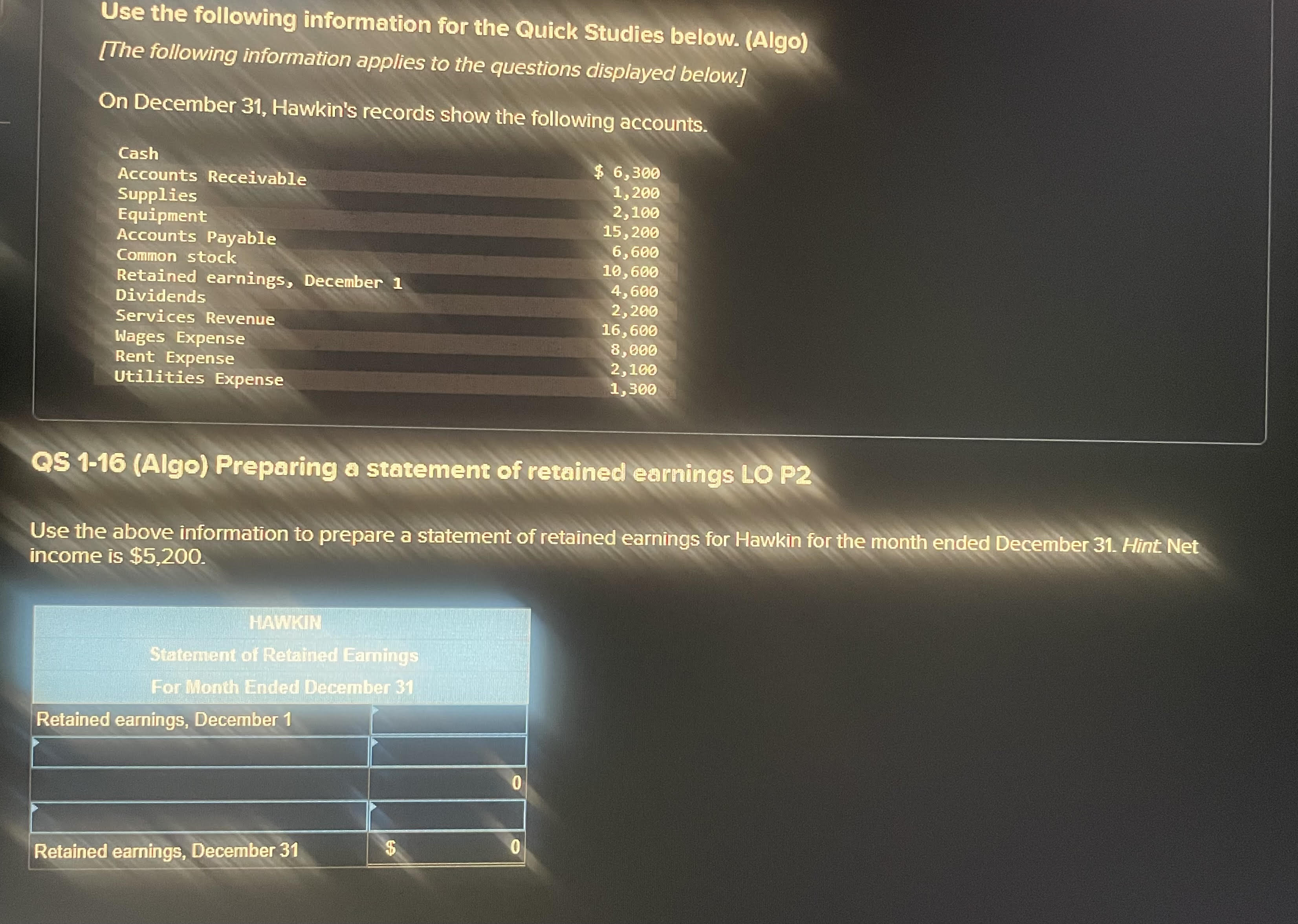 Solved QS 1-16 (Algo) ﻿Preparing a strement of retained | Chegg.com