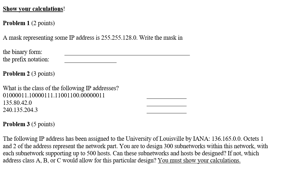 Show your calculations! Problem 1 (2 points) A mask | Chegg.com