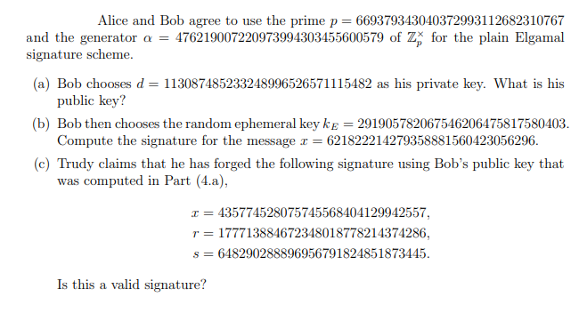 Solved Alice and Bob agree to use the prime | Chegg.com