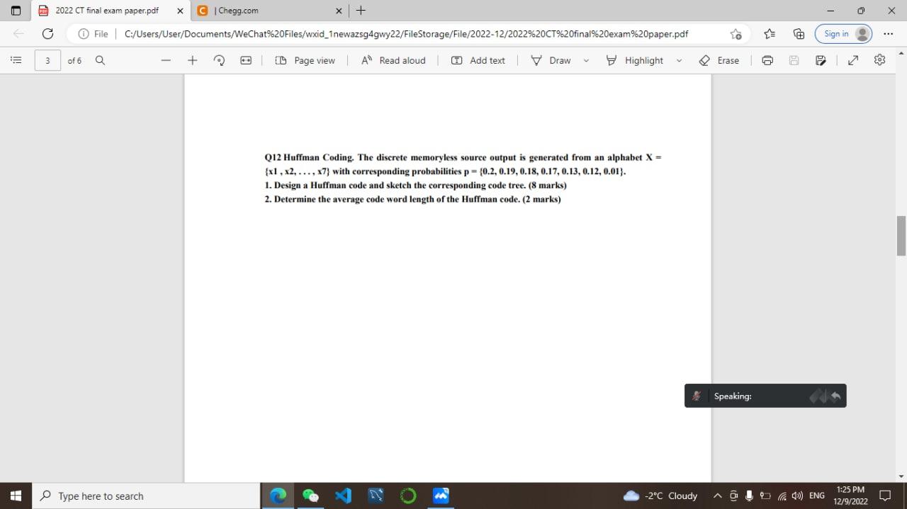 Solved Q12 Huffman Coding. The discrete memoryless source | Chegg.com