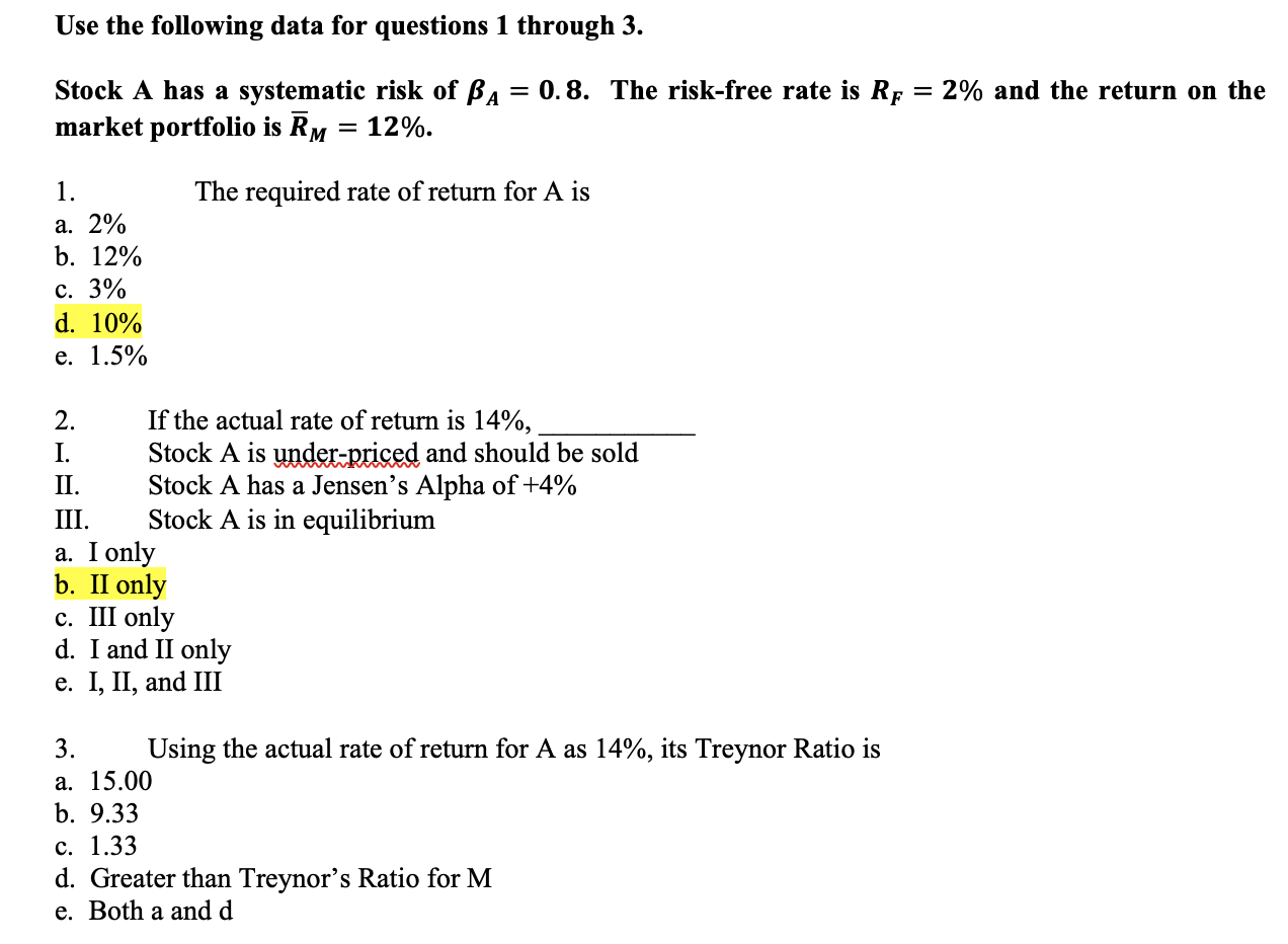 Solved Use the following data for questions 1 through 3 . | Chegg.com