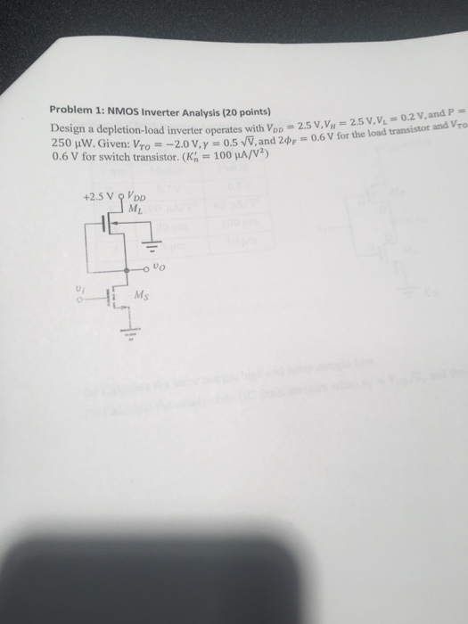Solved Design a depletion-load inverter operates with V_DD = | Chegg.com Solved Design a depletion-load inverter operates with V_DD = | Chegg.com
