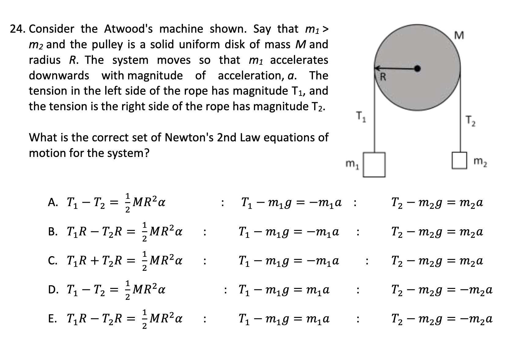 Solved Consider the Atwood's machine shown. Say that m1>m2 | Chegg.com