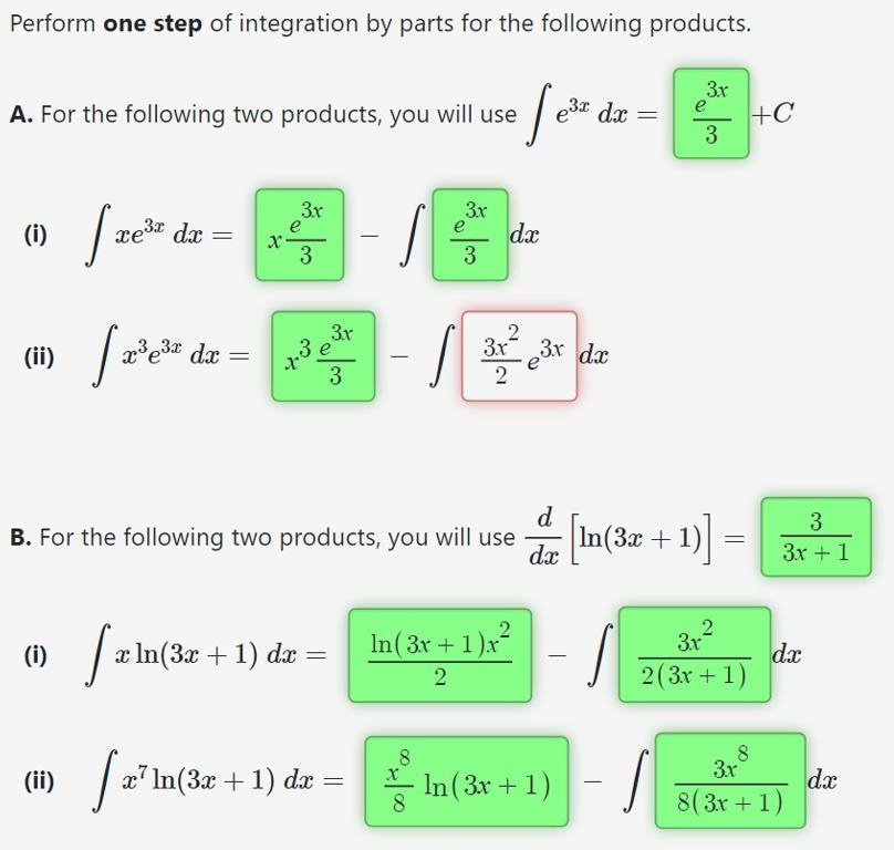 Solved Perform one step of integration by parts for the | Chegg.com