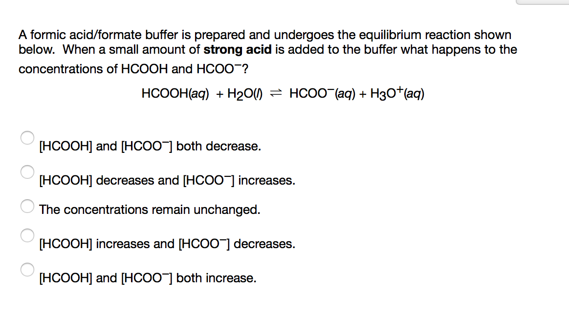 Solved A formic acid/formate buffer is prepared and | Chegg.com