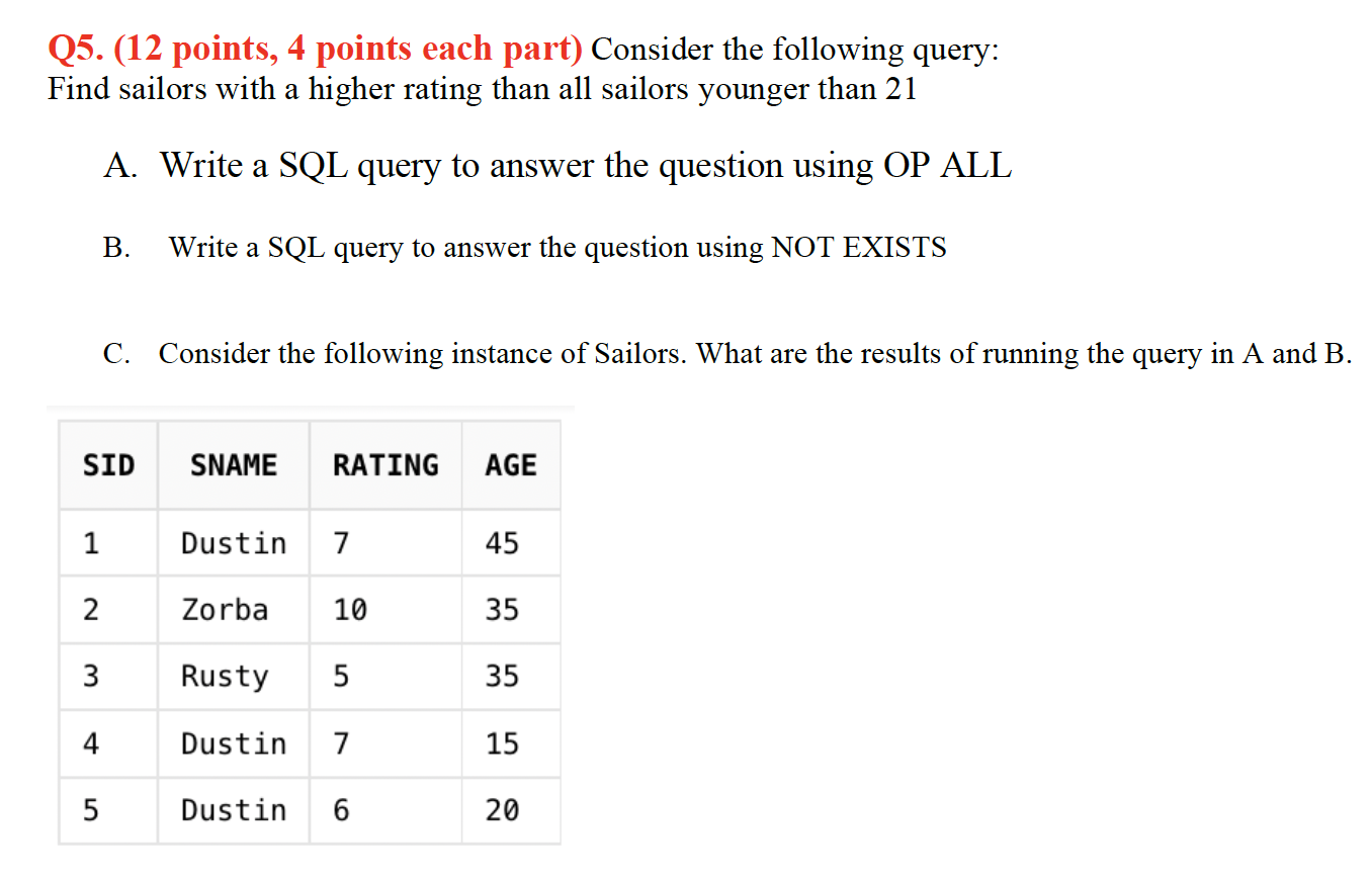 Solved Q5. (12 points, 4 points each part) Consider the | Chegg.com