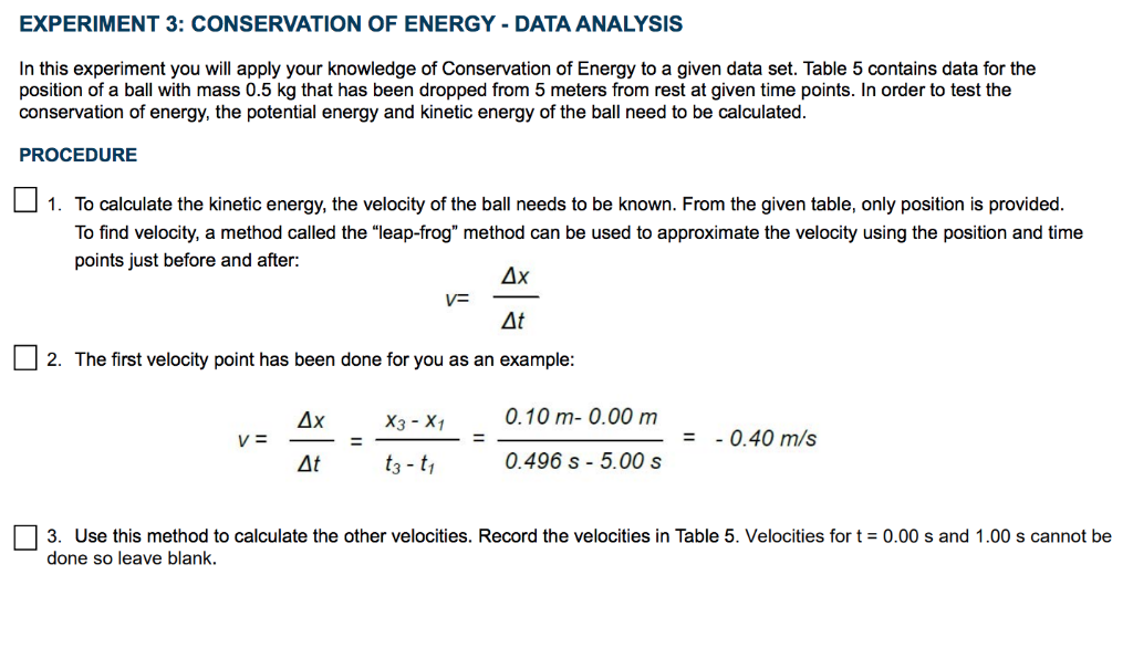 Solved EXPERIMENT 3: CONSERVATION OF ENERGY - DATA ANALYSIS | Chegg.com Solved EXPERIMENT 3: CONSERVATION OF ENERGY - DATA ANALYSIS | Chegg.com
