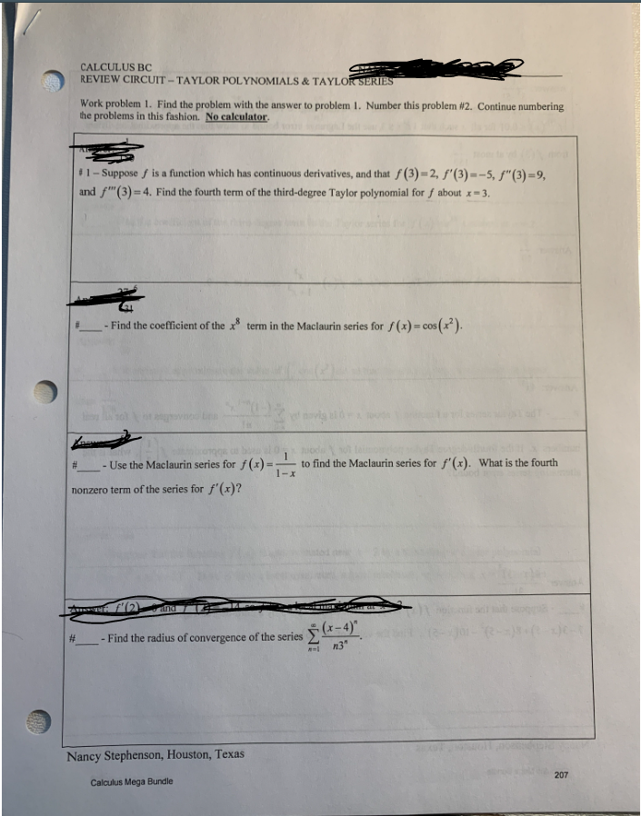Solved CALCULUS BC REVIEW CIRCUIT - TAYLOR POLYNOMIALS & | Chegg.com