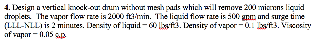 4. Design a vertical knock-out drum without mesh pads | Chegg.com