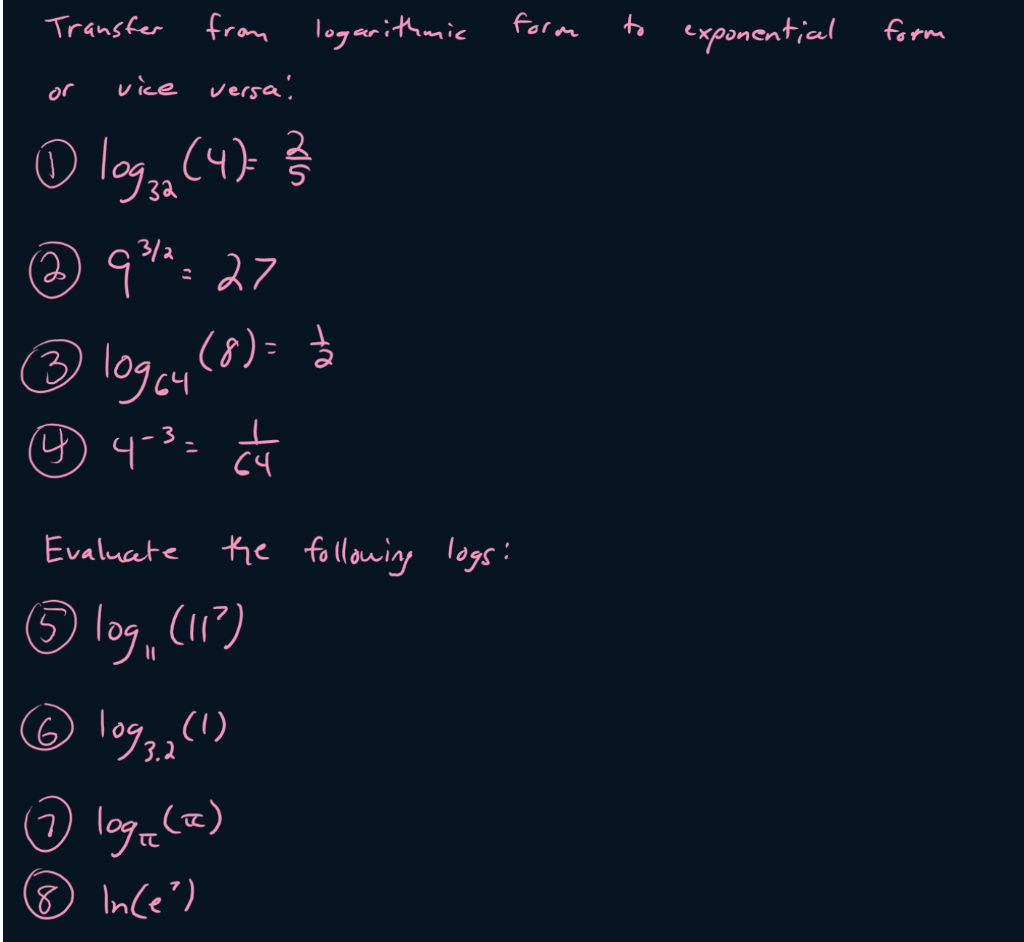 Solved form Transfer from logarithmic vice versa! to | Chegg.com