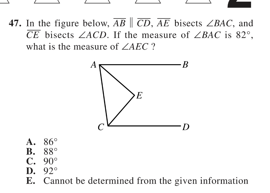 Solved 47. In the figure below, AB∥CD,AE bisects ∠BAC, and | Chegg.com