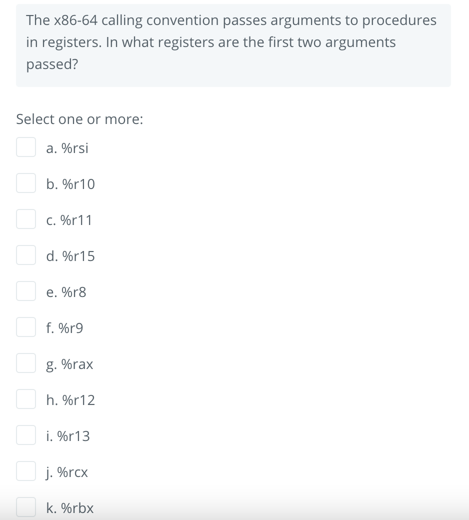 Solved The x86-64 calling convention passes arguments to | Chegg.com