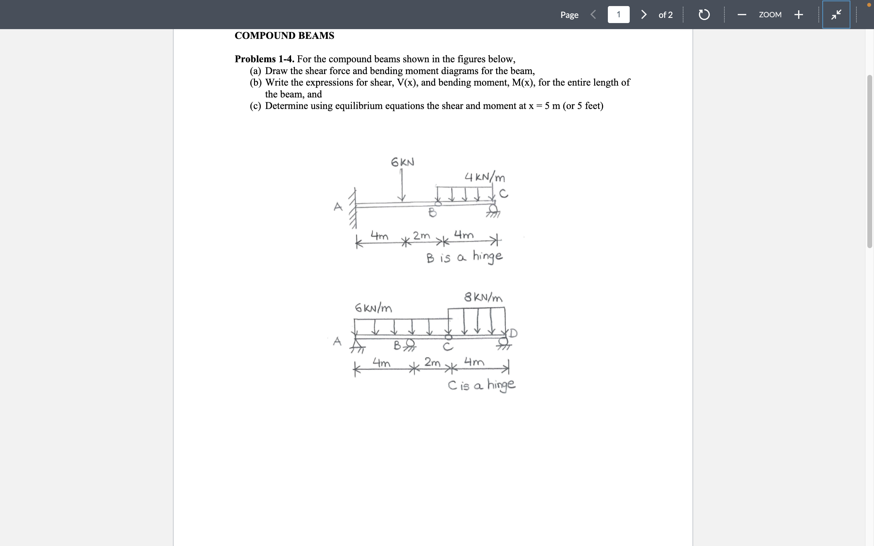 Solved Problems 1-4. For the compound beams shown in the | Chegg.com