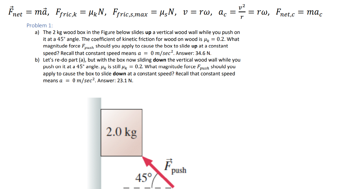 Solved Fnet =ma,Ffric ,k=μkN,Ffric | Chegg.com