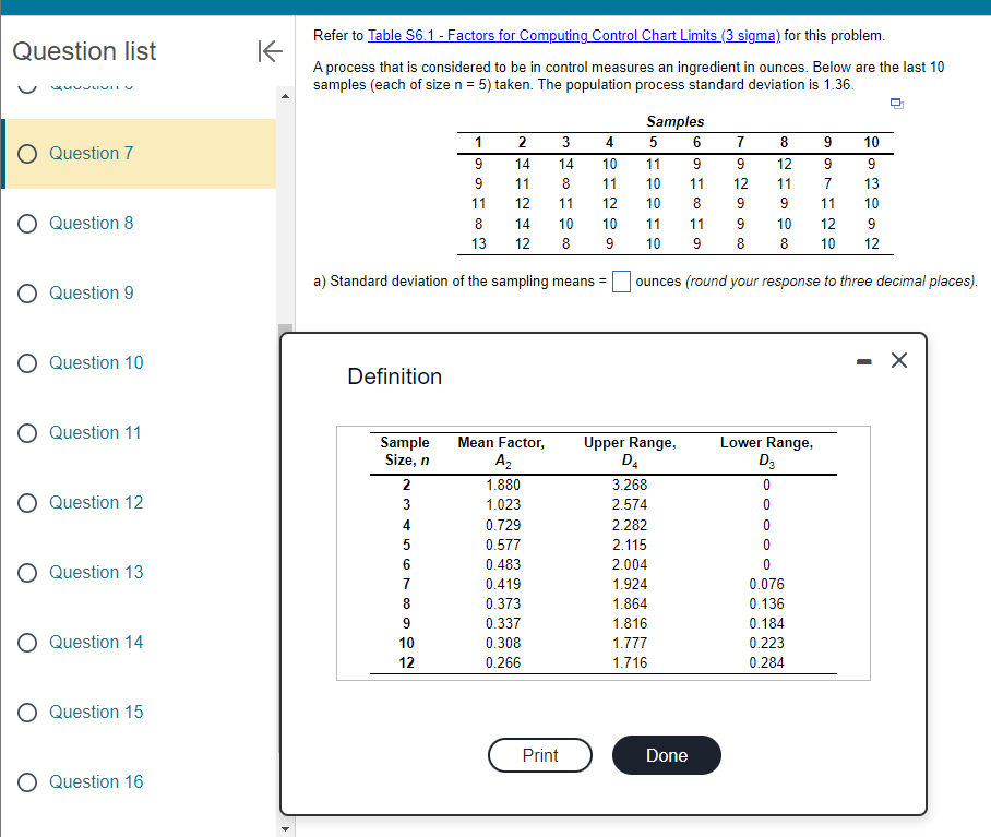 Solved A process that is considered to be in control | Chegg.com