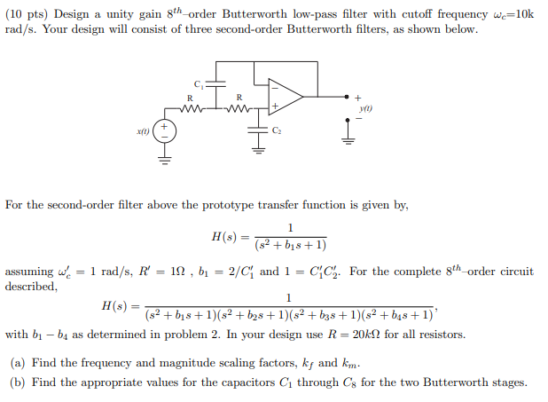 (10 pts) Design a unity gain gth-order Butterworth | Chegg.com